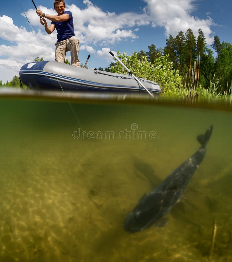 Fisherman stock photo. Image of boat, active, lake, bottom - 56736358