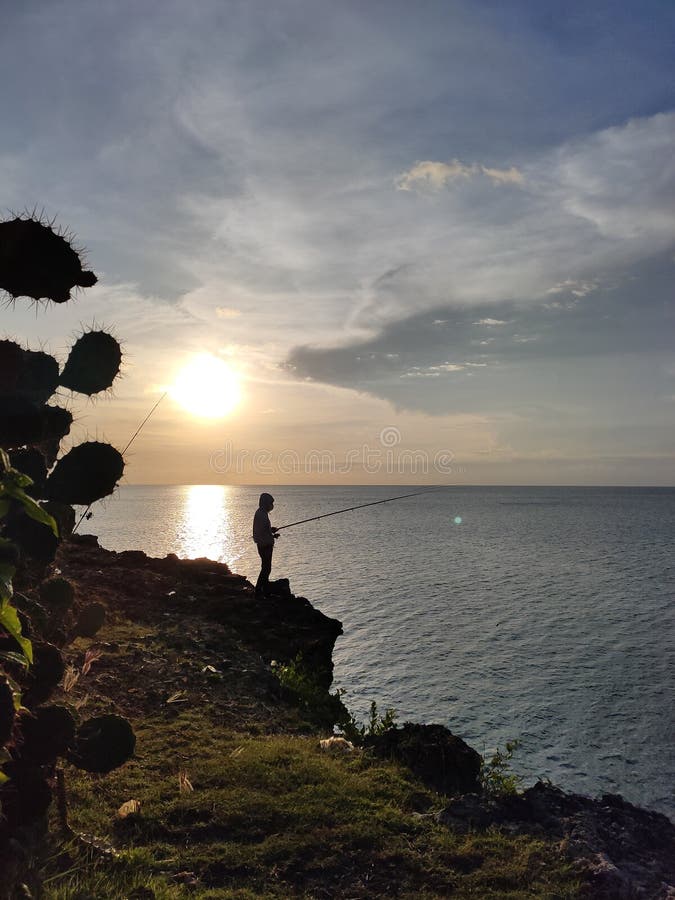 Fisherman Try To Catching Fish Stock Image - Image of shore, horizon ...