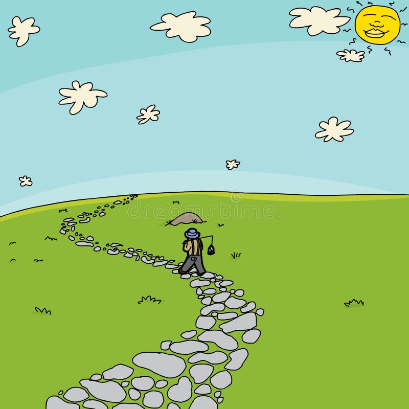 Fisherman Walking on Path in Field Stock Vector - Illustration of ...