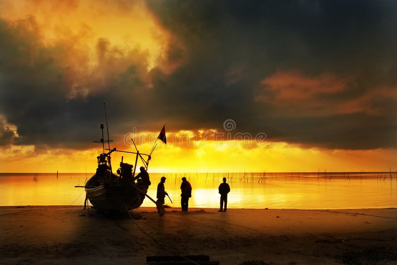 Fisherman work in sunset stock image. Image of sunset - 21978725