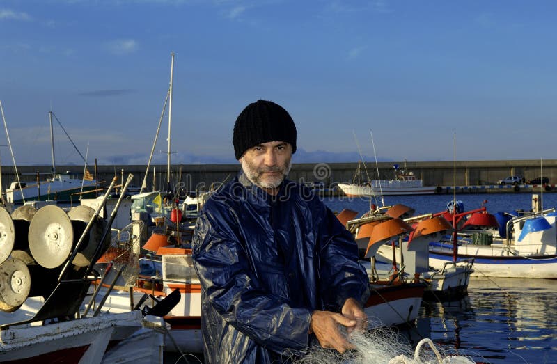 Fisherman Working in the Fishing Port Stock Photo - Image of closeup ...
