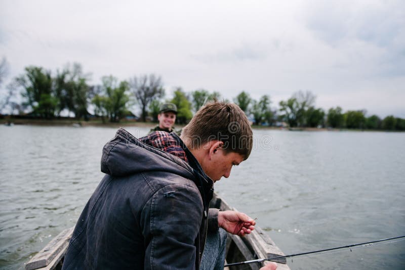 Fishermen Catch Fish Sitting in the Boat Stock Photo - Image of nature ...