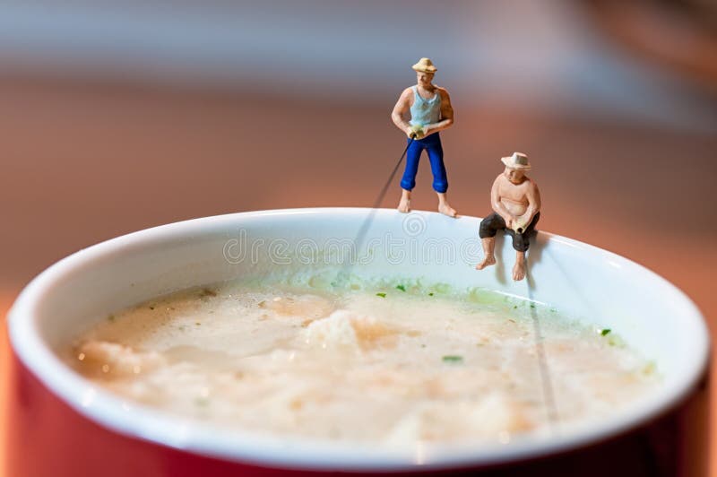 Fishermen Fish in a Soup Mug Stock Image - Image of chowder, hook: 29346765