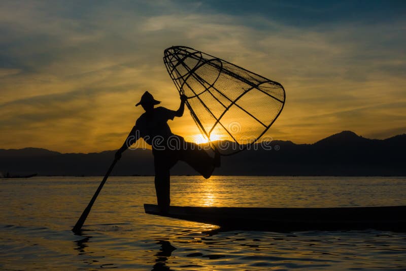 Fishermen At Inle Lake During Sunset Stock Image - Image of destination ...