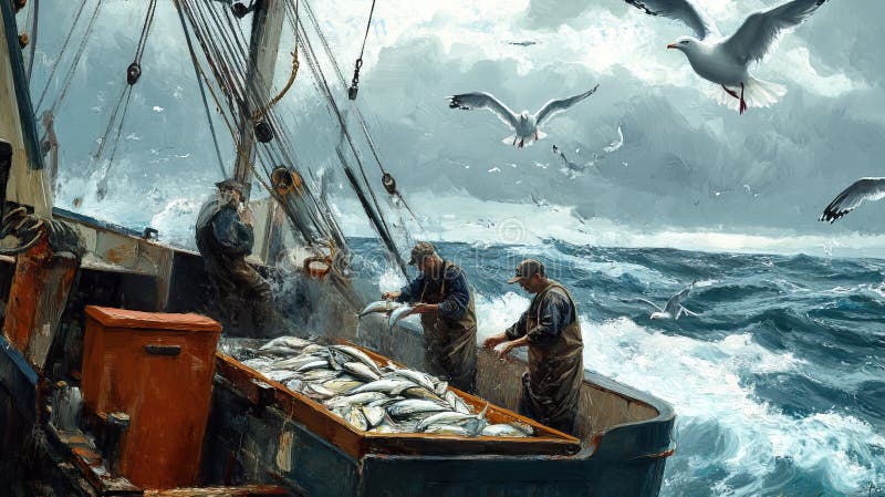 Fishermen Sorting a Fresh Catch of Fish on the Deck of a Trawler ...