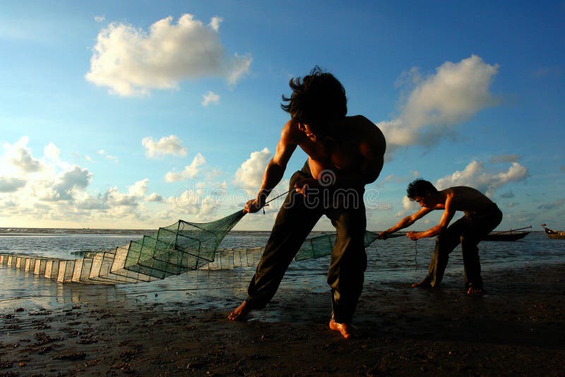 Fishermen Working at the Beach Editorial Photo - Image of delta, mekong ...