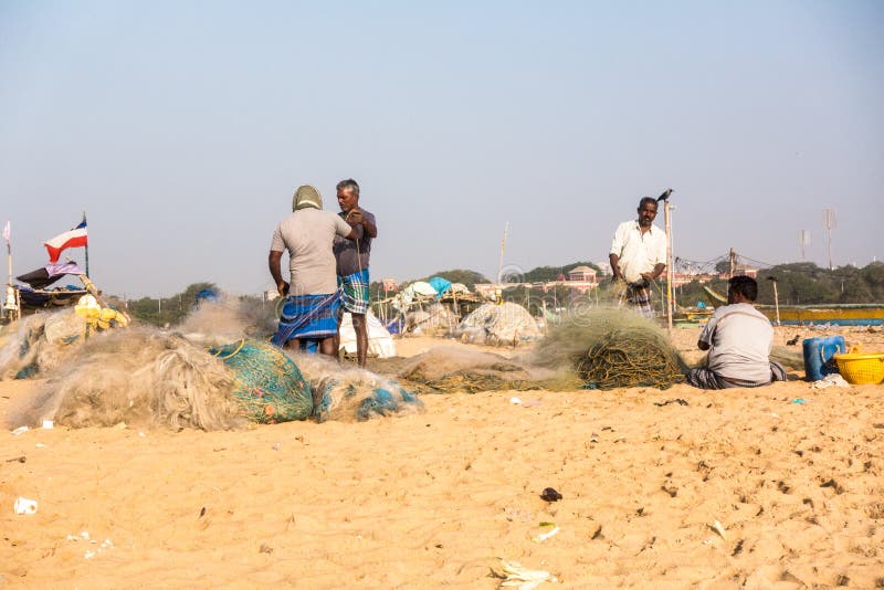 Fishermen Working on Sand Beach Editorial Stock Photo - Image of water ...