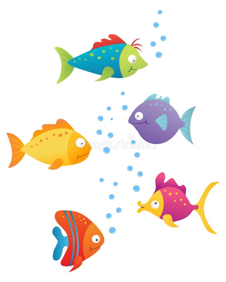 Colored Silhouettes of Groups of Sea Fishes. Colony of Small Fish. Icon ...