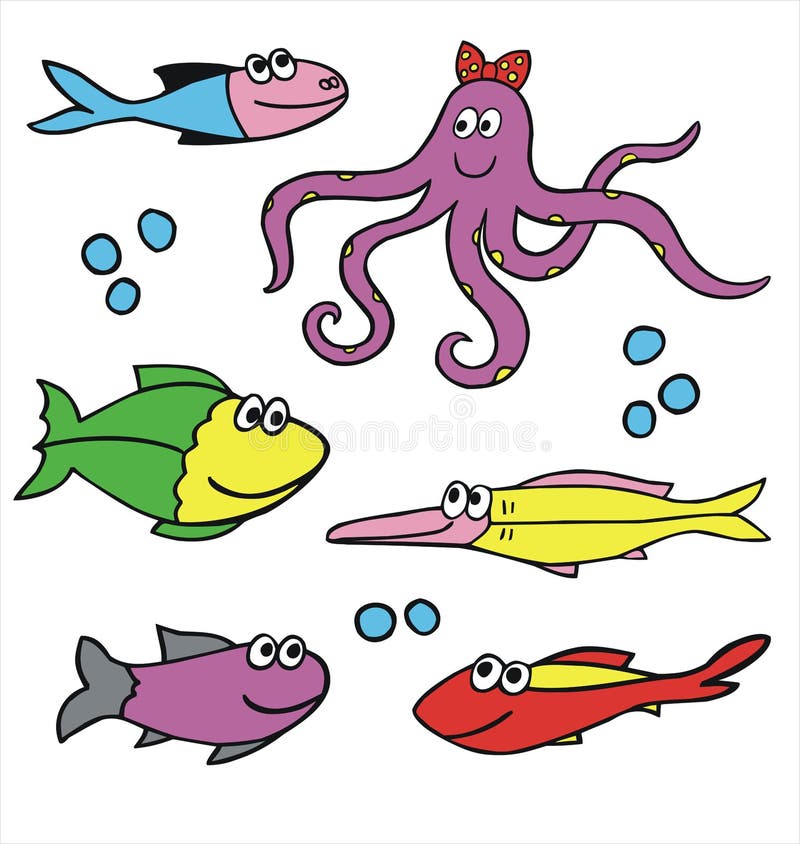 Fishes and octopus vector stock vector. Illustration of fish - 36291386