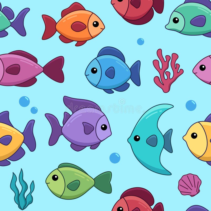 Fishes Seamless Pattern, Background. Simple Children Cartoon ...