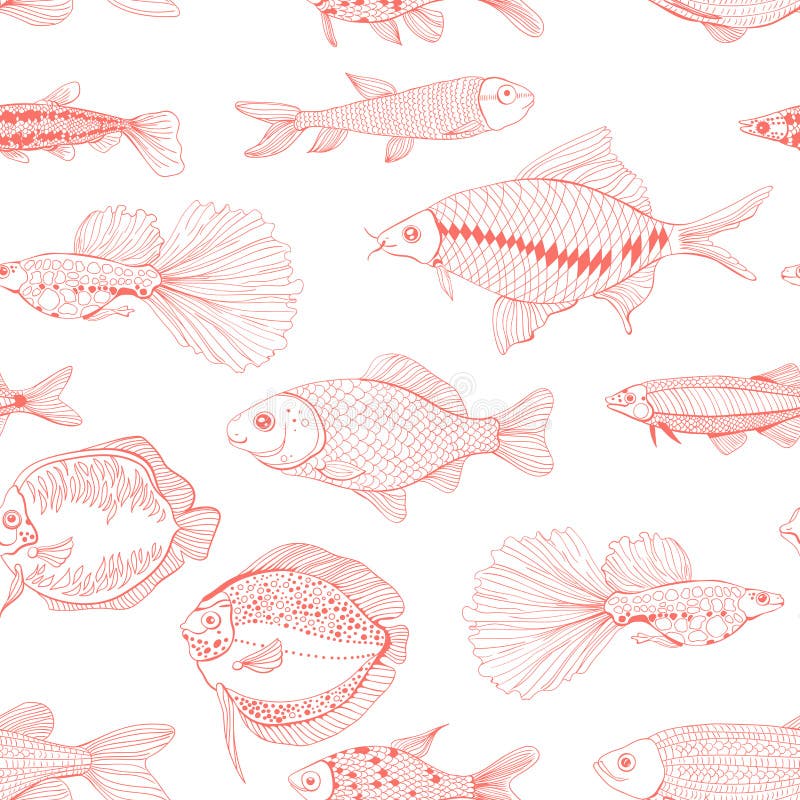 Fishes Hand Drawn Illustration Stock Vector - Illustration of life ...