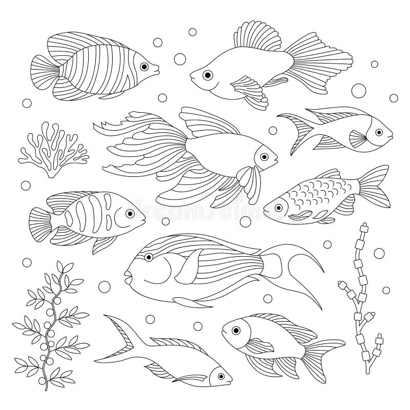 Fishes in the Style of Doodle. Stock Vector - Illustration of drawn ...