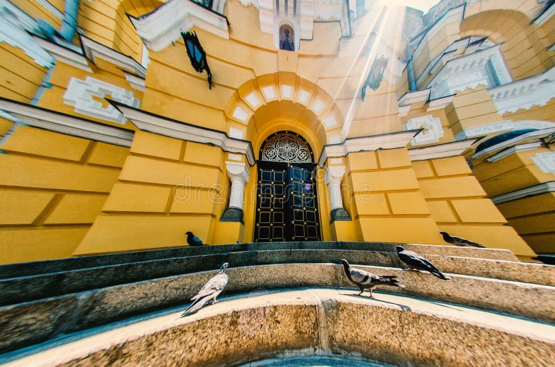 Fisheye Lens Yellow Building Facade Stock Image - Image of building ...