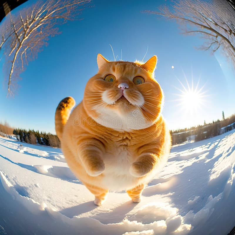Fisheye Photography of Cute Fat Orange Cat Excited Gorgeous with Wide ... Fisheye Photography of Cute Fat Orange Cat Excited Gorgeous with Wide ...