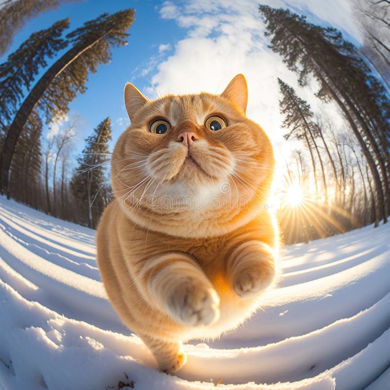 Fisheye Photography of Cute Fat Orange Cat Excited Gorgeous with Wide ... Fisheye Photography of Cute Fat Orange Cat Excited Gorgeous with Wide ...