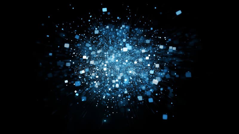 Fisheye View of Exploding Blue Squares and Dots Forming a Digital ...