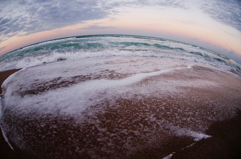 Fisheye view of sea waves stock photo. Image of foam - 57588384