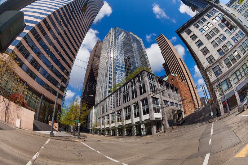 Fisheye View of Seattle Central District at Summer Stock Image - Image ...