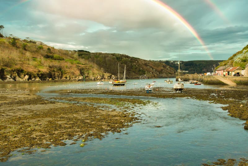 Fishguard Lower Town with Double Rainbow Editorial Image - Image of ...