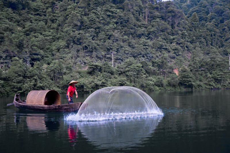 Fishing-boat on the Dongjiang Lake Stock Image - Image of asia, magical ...