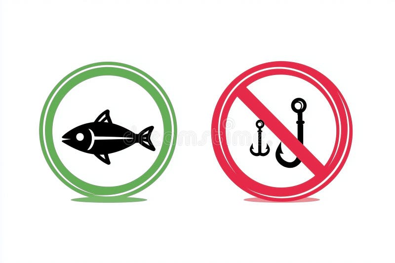 Fishing Allowed and Prohibited Signs with Fish and Hook Icons Ai ...
