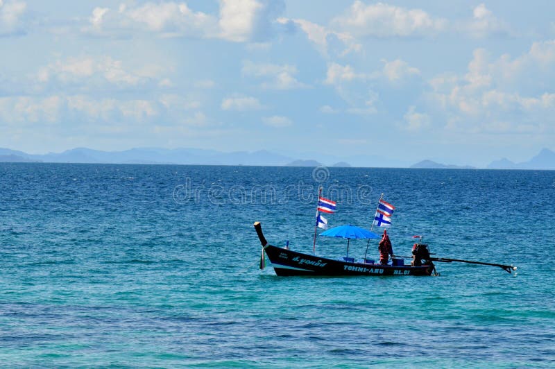 Fishing Boat in Blue Calm Sea Editorial Stock Image - Image of clear ...