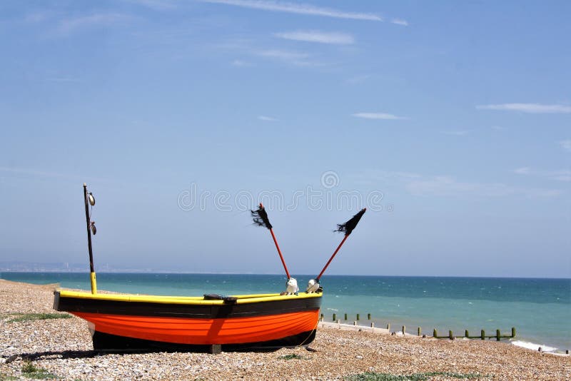 Fishing Boat on Empty Beach in the Summer Editorial Image - Image of ...