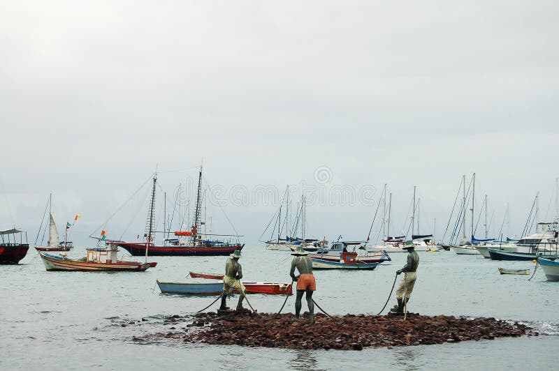 Fishing Boat and Fishermen S Statue Editorial Stock Image - Image of ...