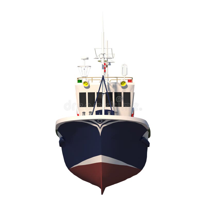 Fishing Boat 1- Front View White Background 3D Rendering Ilustracion 3D ...