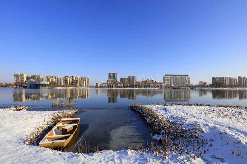 Fishing Boat in Ice and Snow Stock Photo - Image of climate, broad ...