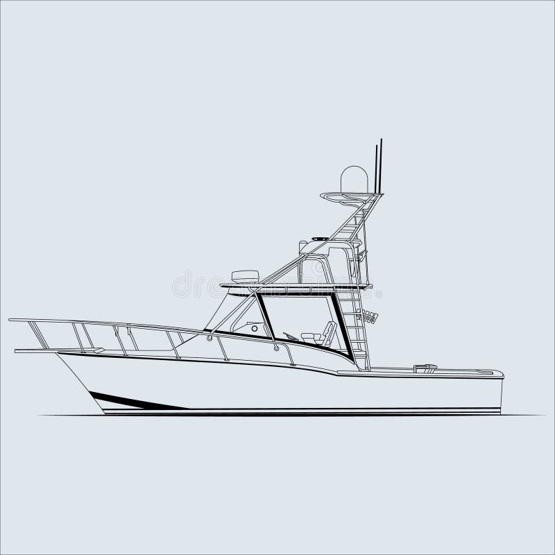 Fishing Boat Illustration Vector Line Art Boat One Color Stock Vector ...