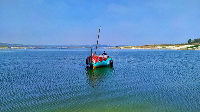 Fishing Boat in the Middle of the Lake Editorial Stock Photo - Image of ...