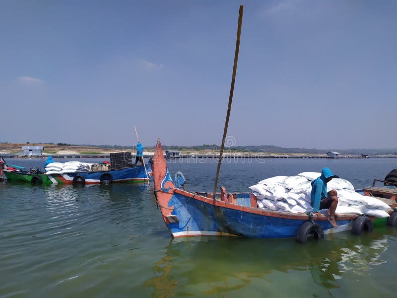 Fishing Boat in the Middle of the Lake Editorial Stock Image - Image of ...