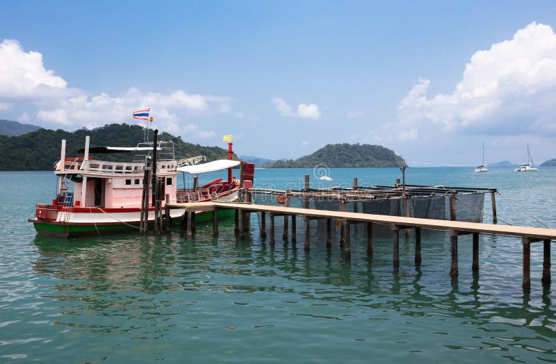 Fishing Boat Moored at Old Wharf Editorial Stock Image - Image of blue ...
