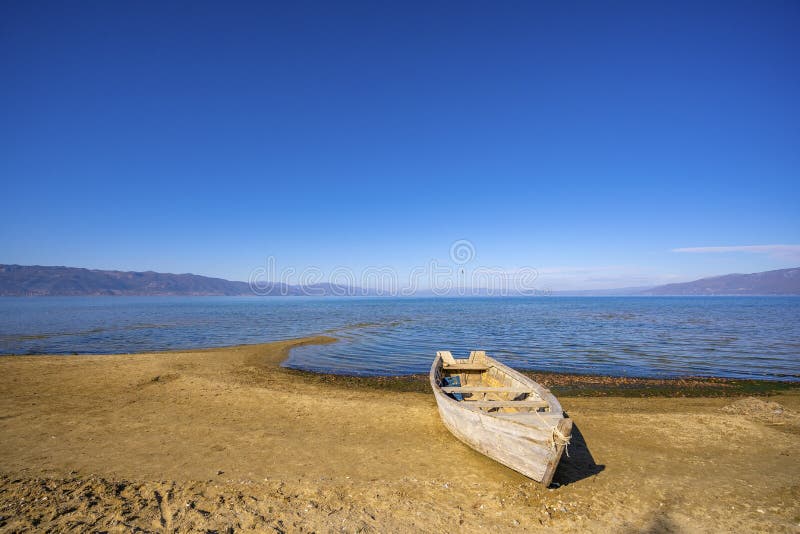 Fishing Boat at Pogradec, Lake Ohrid Stock Photo - Image of landscape ...
