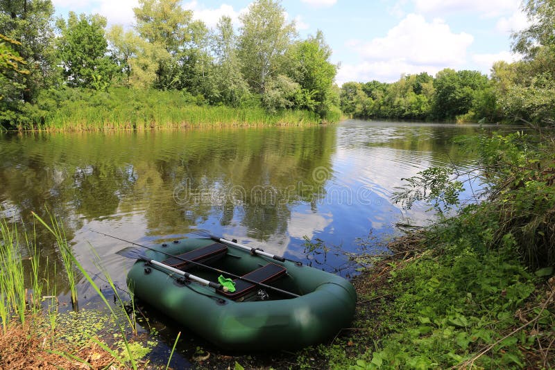 Fishing boat on river stock photo. Image of lake, outdoors - 156628468
