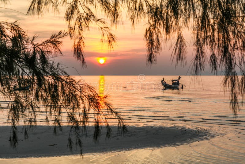 Fishing Boat, Sand Bar, the Sunset. Stock Photo - Image of summer, swim ...