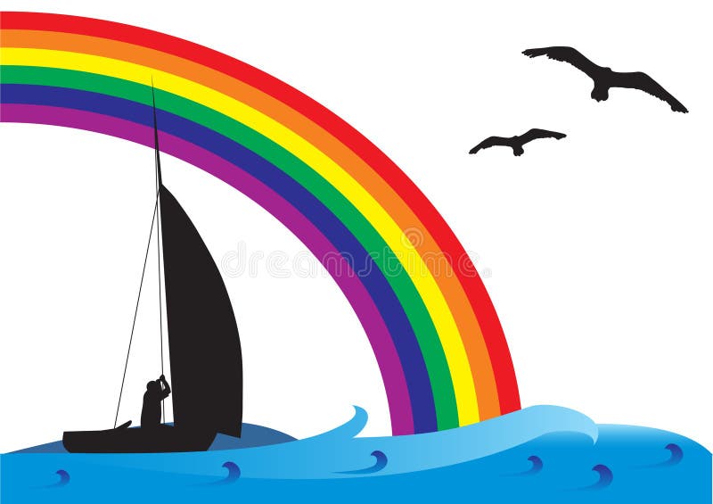 Boat with rainbow sail stock illustration. Illustration of liquid ...
