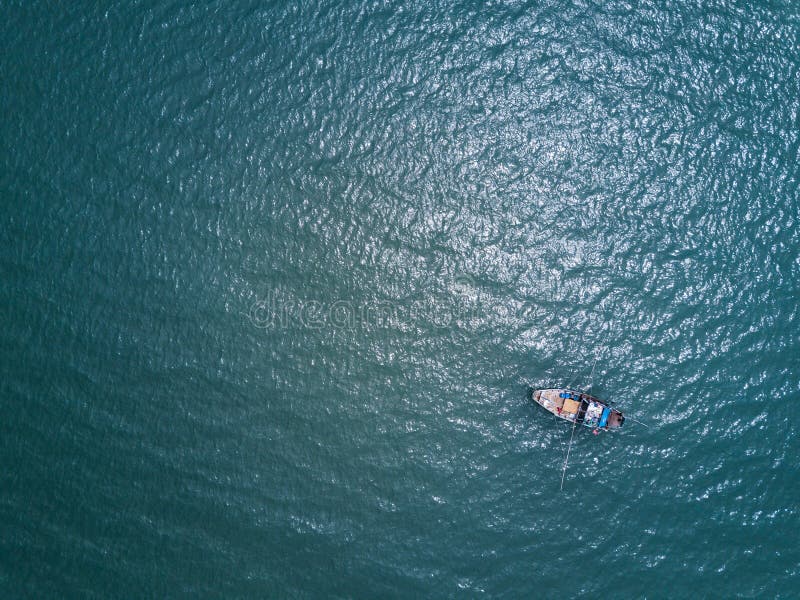 Fishing Boat in the Sea. Bird Eye View from Drone Stock Image - Image ...