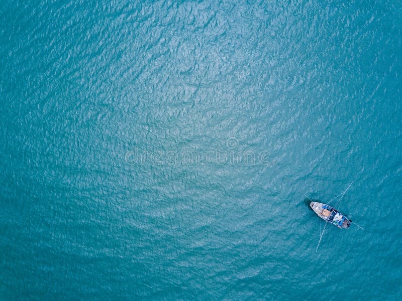 Fishing Boat in the Sea. Bird Eye View from Drone Stock Photo - Image ...