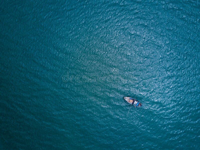 Fishing Boat in the Sea. Bird Eye View from Drone Stock Image - Image ...