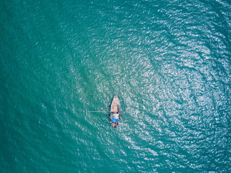 Fishing Boat in the Sea. Bird Eye View from Drone Stock Photo - Image ...