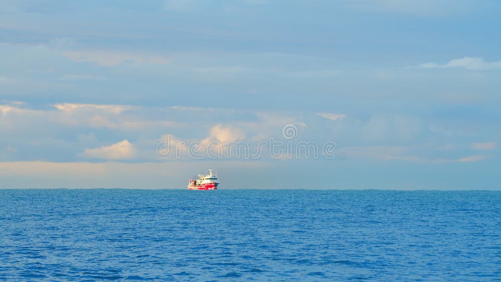 Fishing Boat on Sea. Fishing Ship in Sea. Small Boat Float. Static View ...