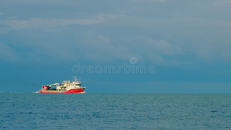 Fishing Boat on Sea. Fishing Ship in Sea. Small Boat Float. Static View ...