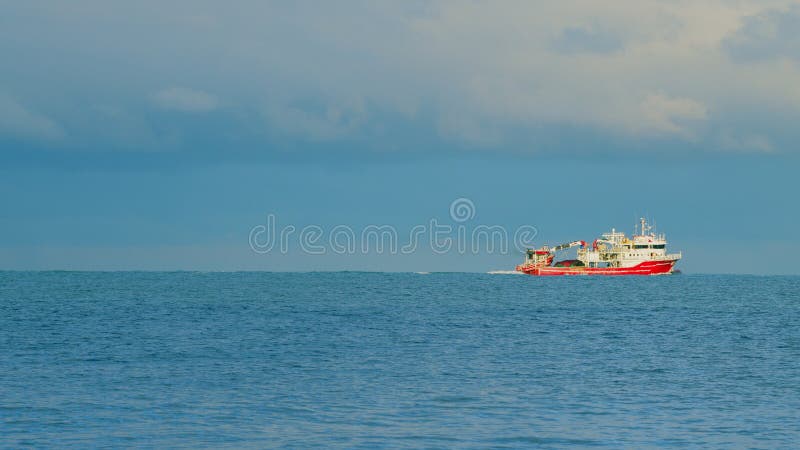 Fishing Boat on Sea. Fishing Ship in Sea. Small Boat Float. Static View ...