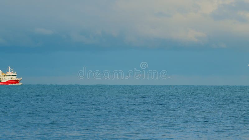 Fishing Boat on the Sea. Small Ship Floats on Sea Surface. Static View ...