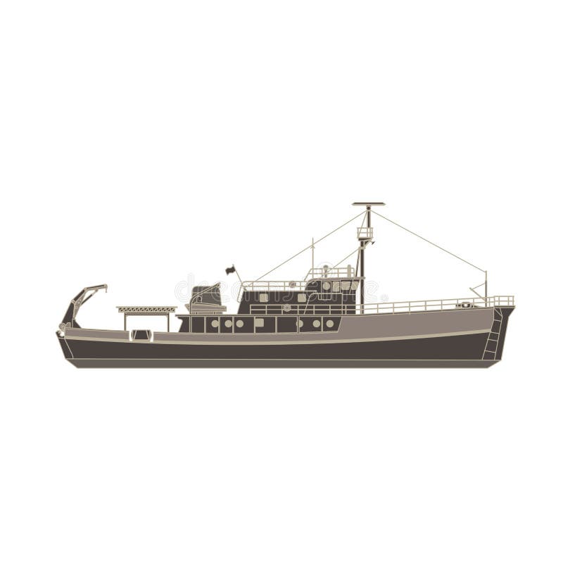 Fishing Boat Side View Monochrome Flat in Gray Color Theme Stock Vector ...
