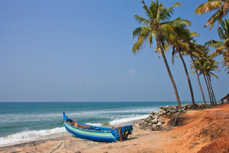 Fishing Boat Standing on the Deserted Beach Stock Image - Image of ...