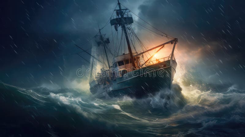 Storm At Sea With Boat