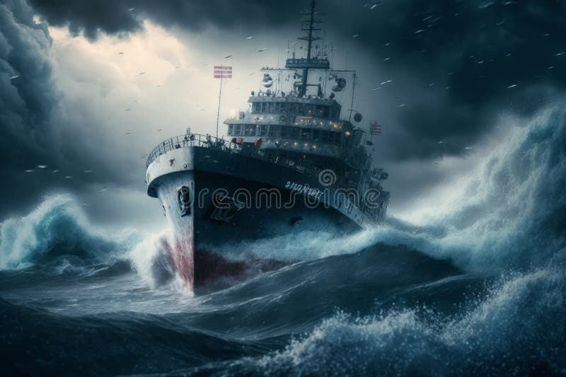 Fishing Boat in Stormy Sea with Large Waves. Generative AI Stock ...